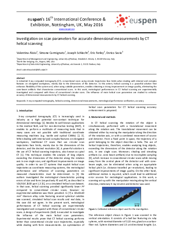 (PDF) Investigation on scan parameters for accurate dimensional measurements by CT helical ...