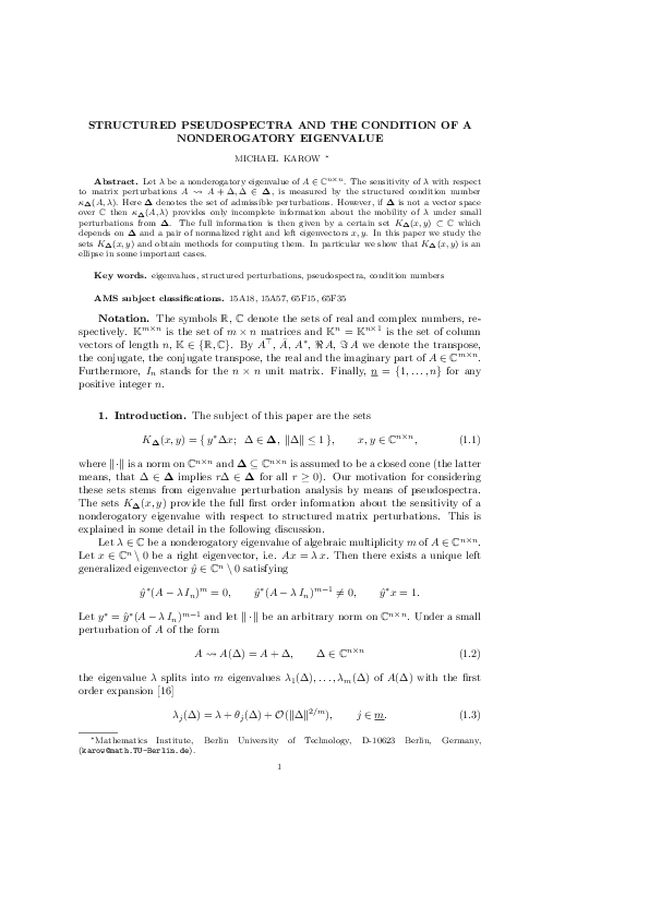 (PDF) Structured Pseudospectra and the Condition of a Nonderogatory Eigenvalue