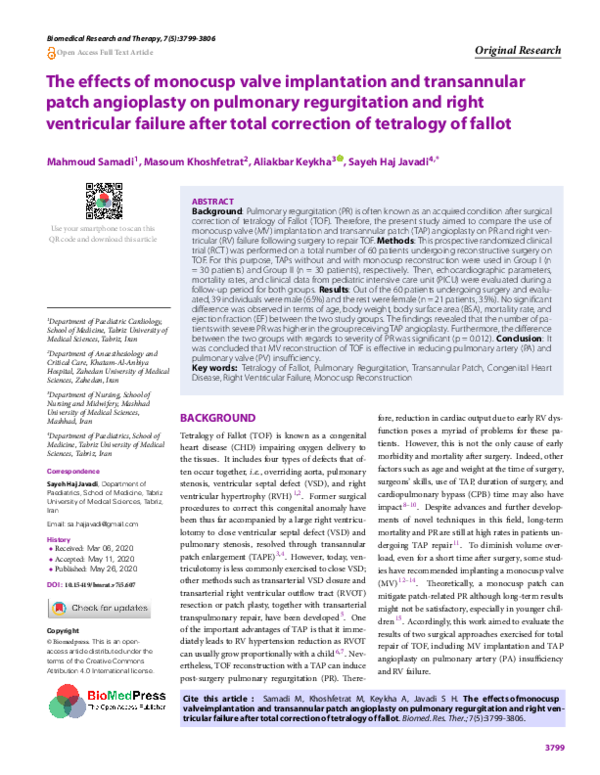 (PDF) The effects of monocusp valve implantation and transannular patch angioplasty on pulmonary ...