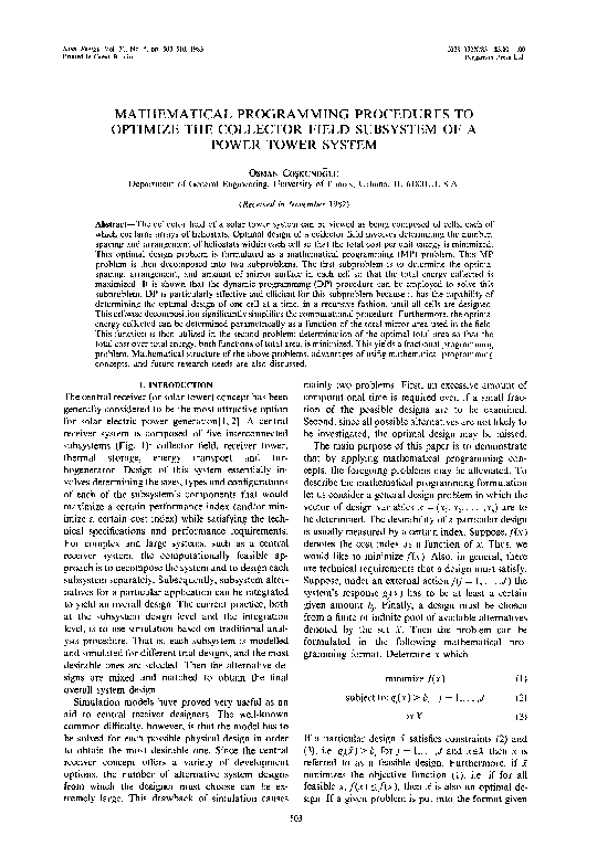 (PDF) Mathematical programming procedures to optimize the collector field subsystem of a power ...
