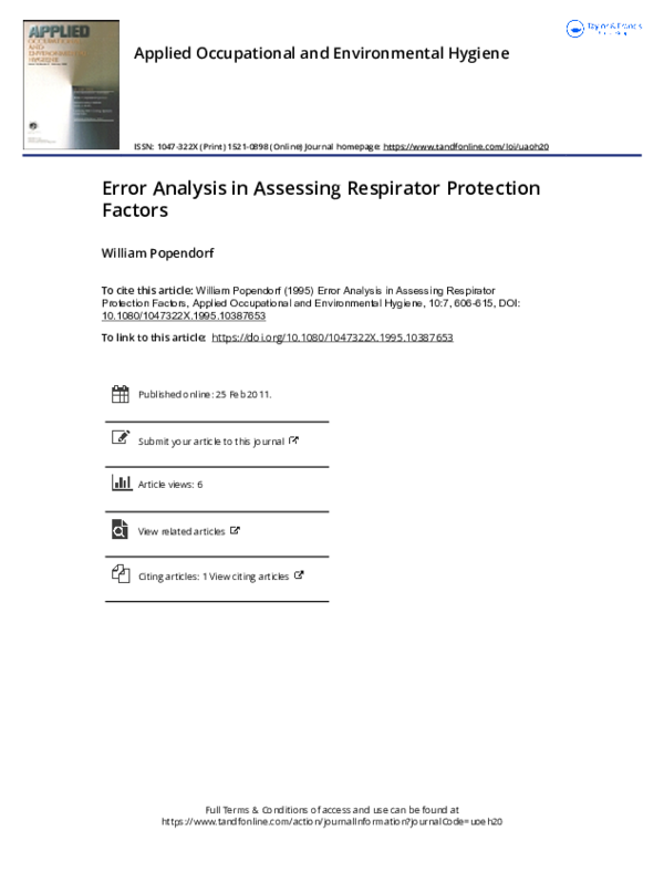 (PDF) Error Analysis in Assessing Respirator Protection Factors