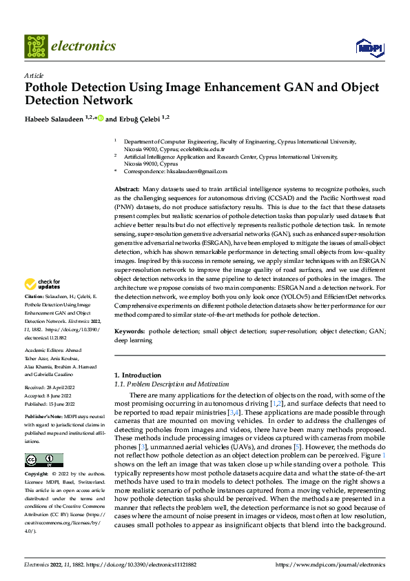 (PDF) Pothole Detection Using Image Enhancement GAN and Object ... (PDF) Pothole Detection Using Image Enhancement GAN and Object ...