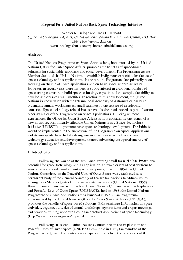 (PDF) UN Initiative for Basic Space Technology