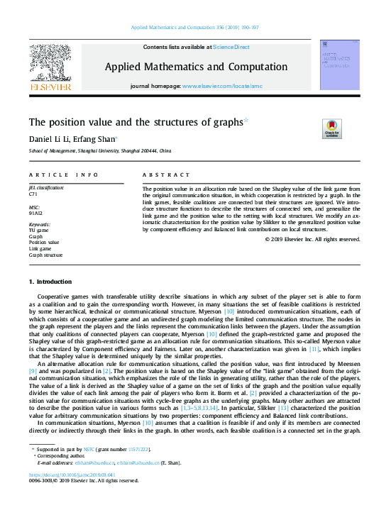 (PDF) The position value and the structures of graphs