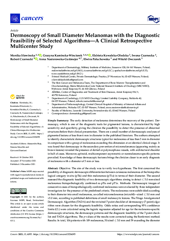 (PDF) Dermoscopy of Small Diameter Melanomas with the Diagnostic Feasibility of Selected ...