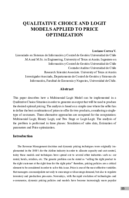 (PDF) QUALITATIVE CHOICE AND LOGIT MODELS APPLIED TO PRICE OPTIMIZATION