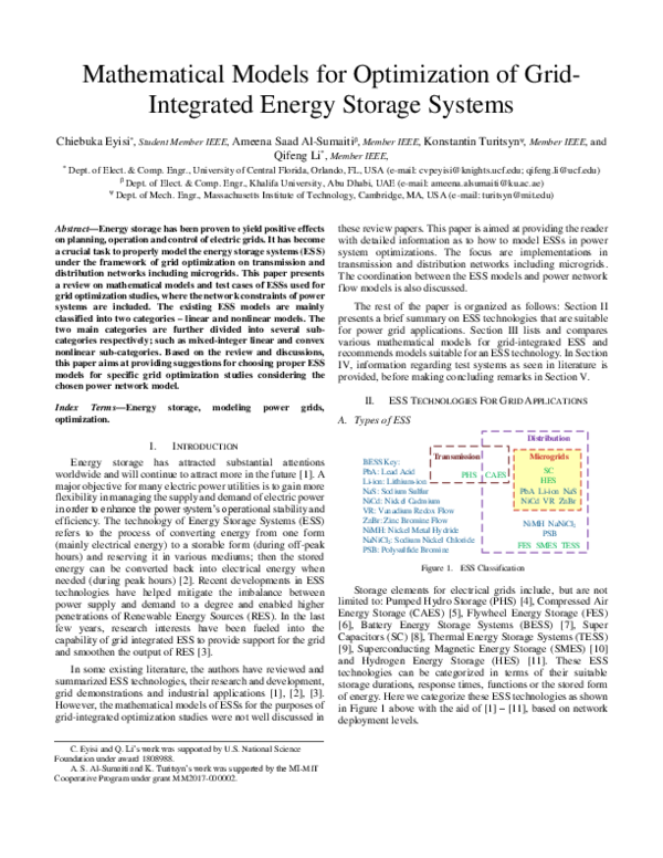(PDF) Mathematical Models for Optimization of Grid-Integrated Energy Storage Systems: A Review
