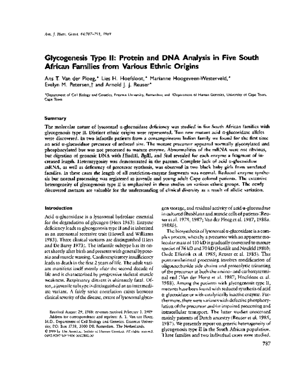 (PDF) Glycogenosis type II: protein and DNA analysis in five South ...