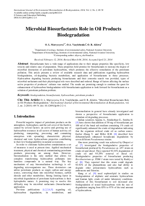 (PDF) Microbial Biosurfactants Role in Oil Products Biodegradation