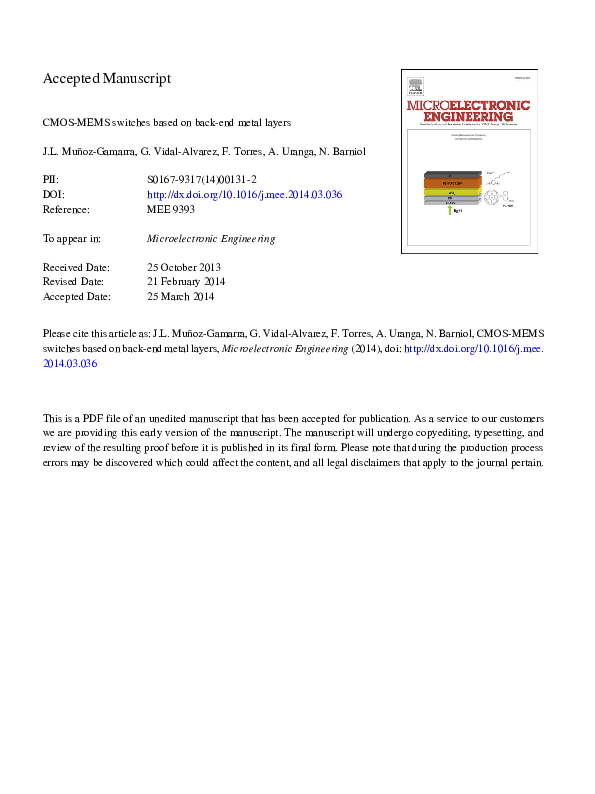 (PDF) CMOS-MEMS switches based on back-end metal layers