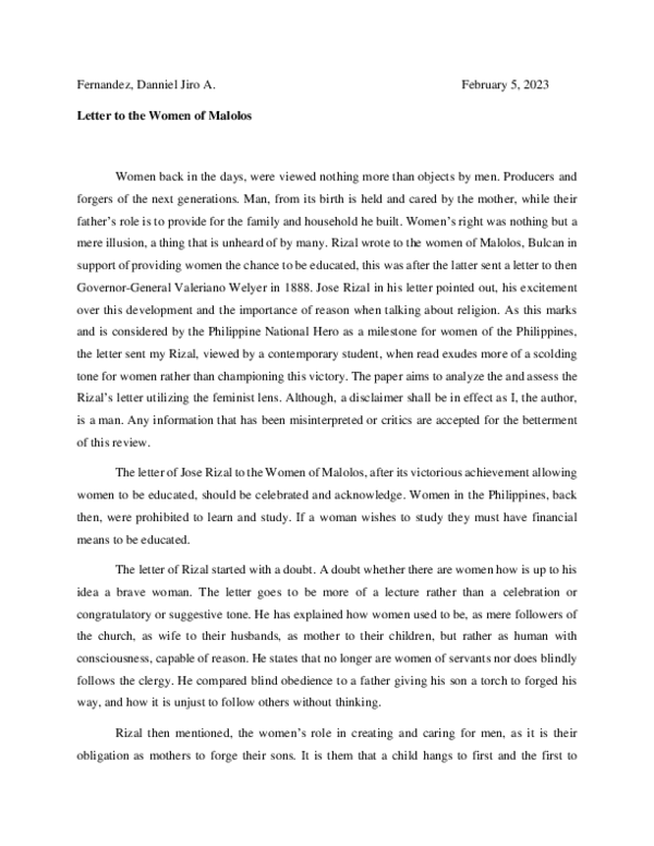 (PDF) Fernandez Letter to the Women of Malolos
