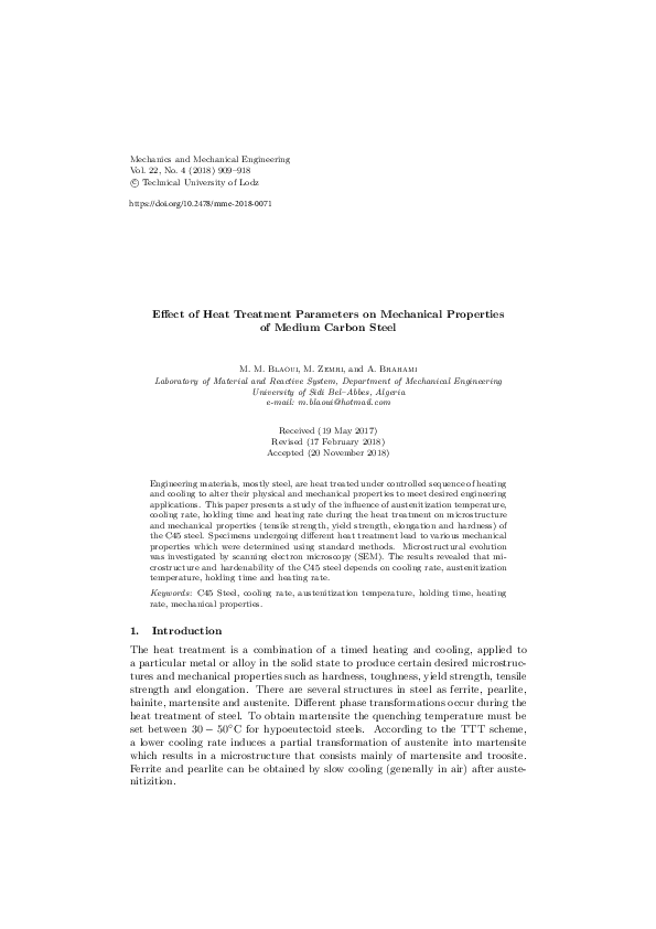 (PDF) Effect of Heat Treatment Parameters on Mechanical Properties of Medium Carbon Steel