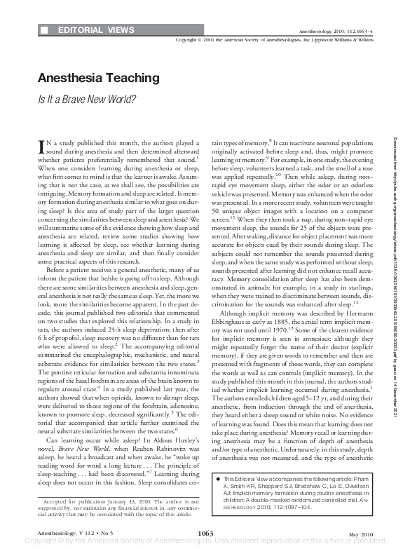 (PDF) Anesthesia Teaching