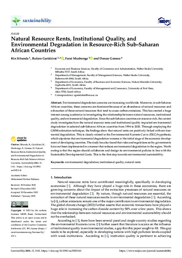 (PDF) Natural Resource Rents, Institutional Quality, and Environmental ...