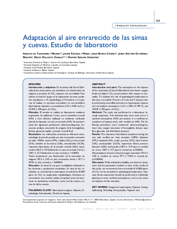 (PDF) Adaptación al aire enrarecido de las simas y cuevas. Estudio de ...