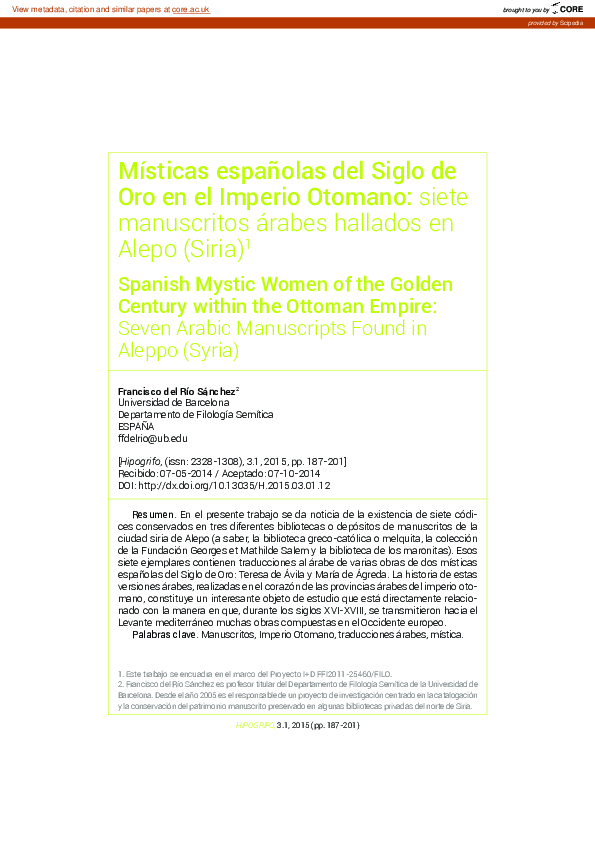 (PDF) Spanish Mystic Women of the Golden Century within the Ottoman ...