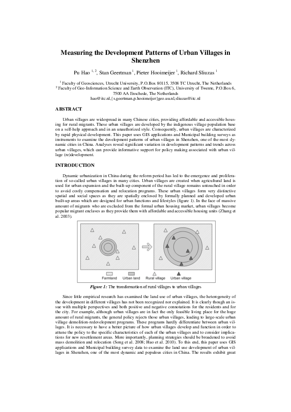 (PDF) Measuring the development patterns of urban villages in Shenzhen