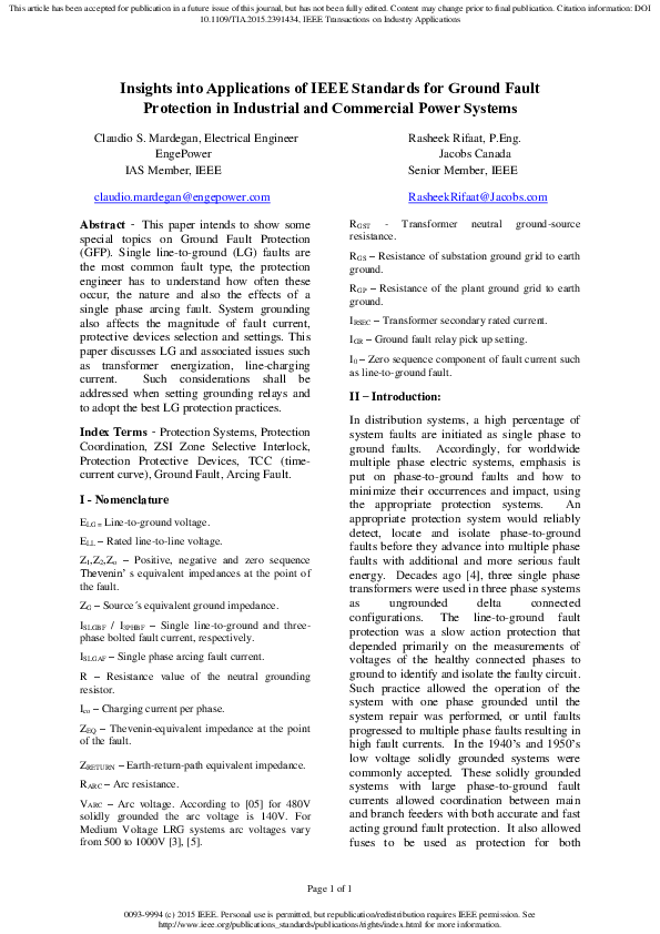 (PDF) Insights into applications of IEEE Standards for Ground Fault ...