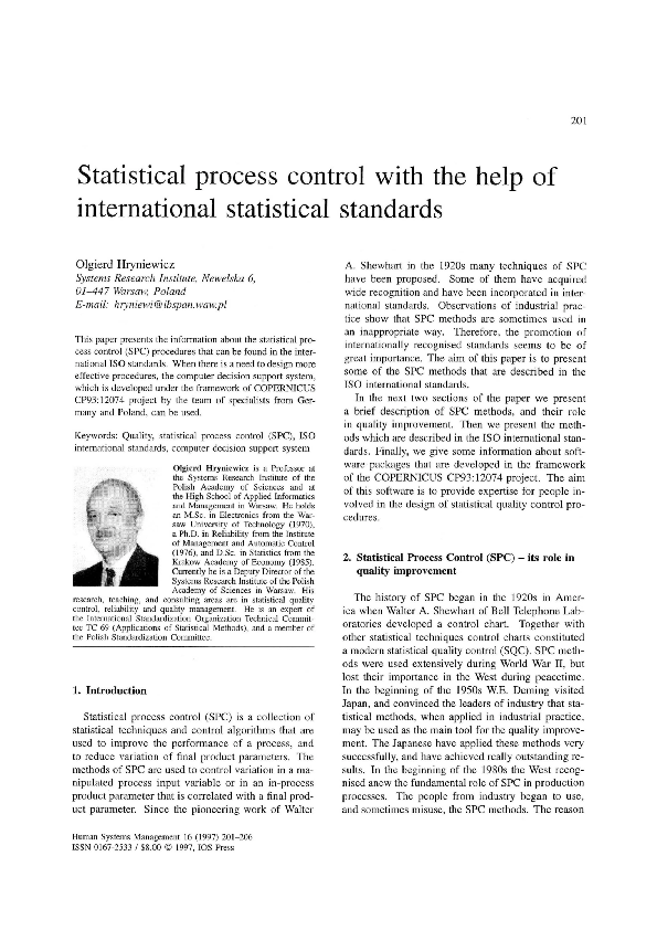 (PDF) Statistical process control with the help of international ...