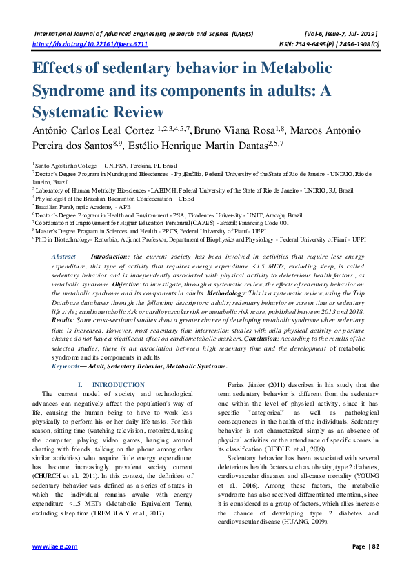 (PDF) Effects of sedentary behavior in Metabolic Syndrome and its ...