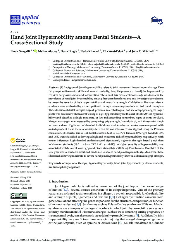(PDF) Hand Joint Hypermobility among Dental Students—A Cross-Sectional ...