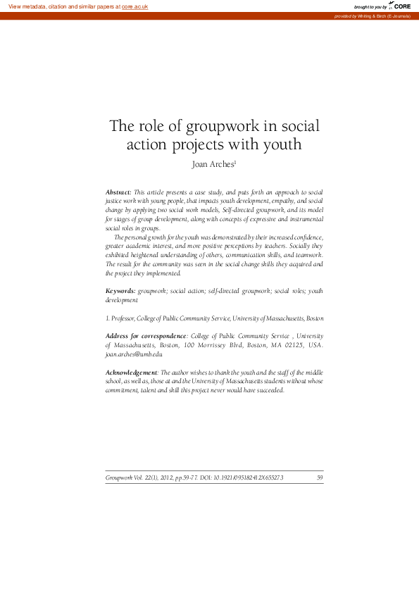 (PDF) The role of groupwork in social action projects with youth