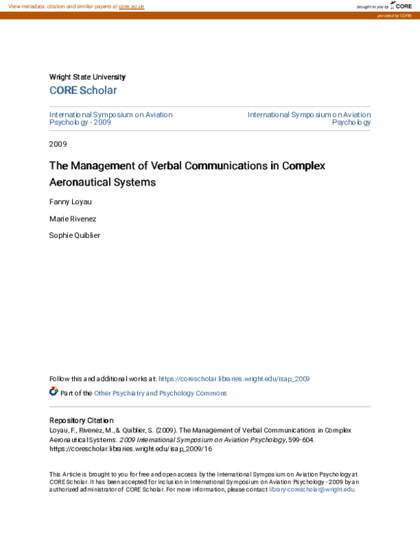 (PDF) The Management of Verbal Communications in Complex Aeronautical ...