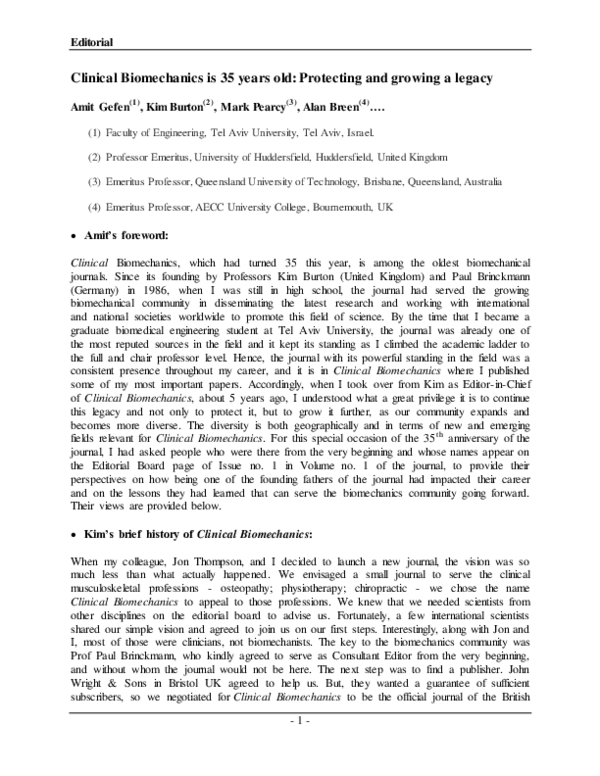 (PDF) Clinical Biomechanics is 35 years old: Protecting and growing a ...