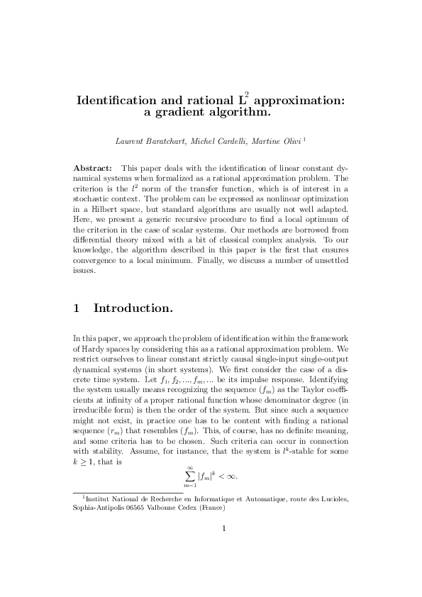 (PDF) Identification and rational L2 approximation A gradient algorithm
