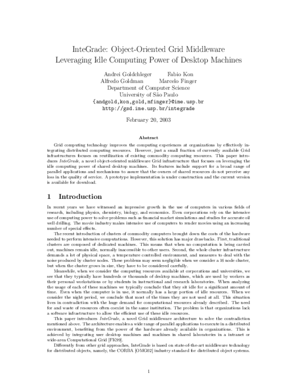 Pdf Integrade Object Oriented Grid Middleware Leveraging Idle Computing Power Of Desktop Machines