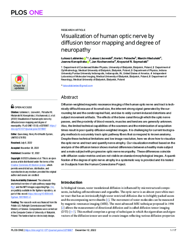 (PDF) Visualization of human optic nerve by diffusion tensor mapping ...