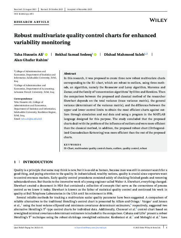 Pdf Robust Multivariate Quality Control Charts For Enhanced Variability Monitoring
