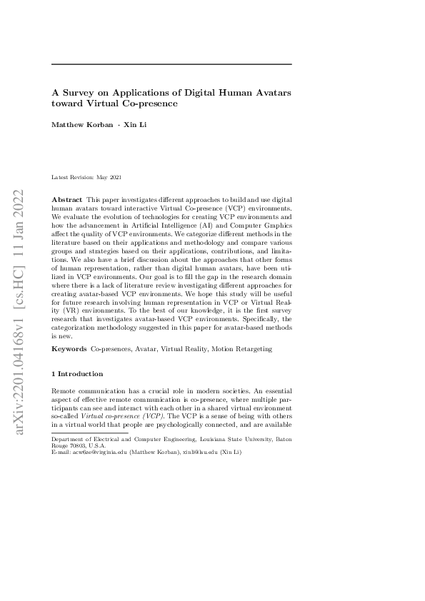 (PDF) A Survey on Applications of Digital Human Avatars toward Virtual ...