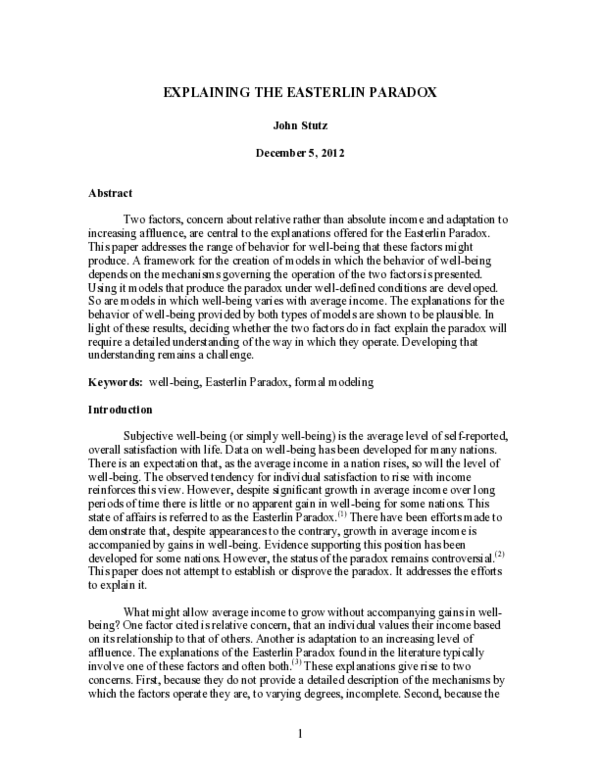 (PDF) Explaining the Easterlin Paradox