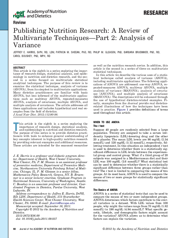 (PDF) Publishing Nutrition Research: A Review of Multivariate Techniques—Part 2: Analysis of ...
