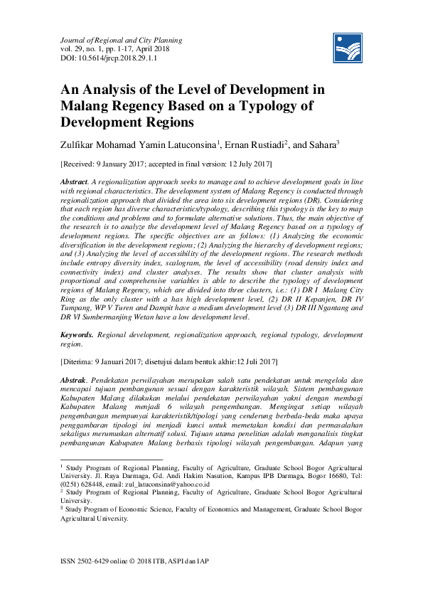 (PDF) An Analysis of the Level of Development in Malang Regency Based ...