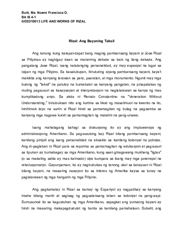 (PDF) Buñi_Rizal: Ang Bayaning Taksil
