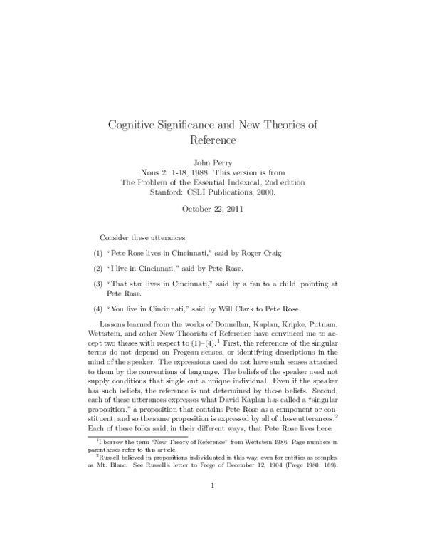 (PDF) Cognitive Significance and New Theories of Reference
