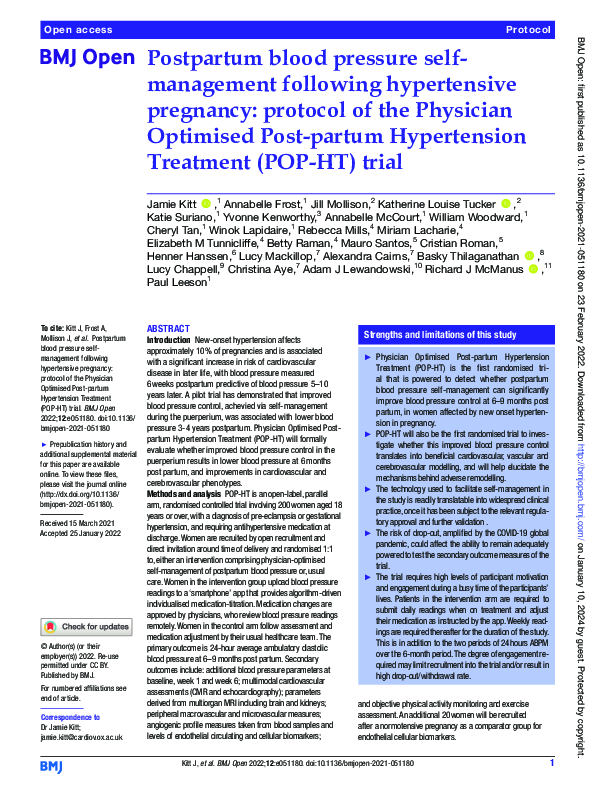 (PDF) Postpartum blood pressure self-management following hypertensive ...