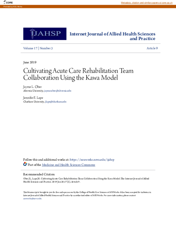 (PDF) Cultivating Acute Care Rehabilitation Team Collaboration Using ...