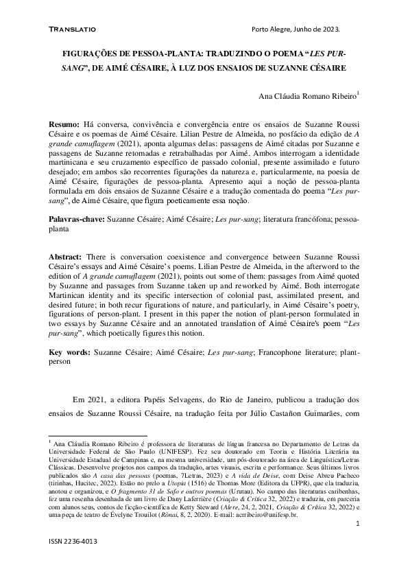 (PDF) Figurações de pessoa-planta: traduzindo o poema "Les pur-sang ...