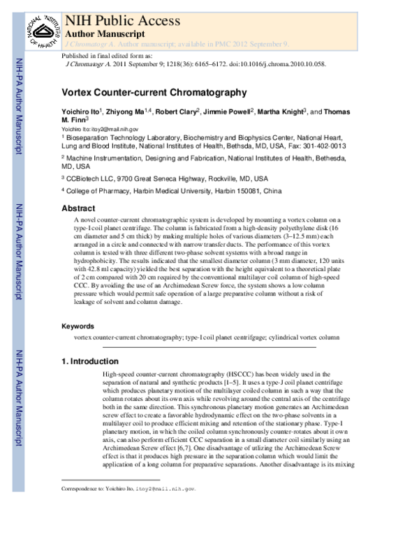 (PDF) Vortex counter-current chromatography