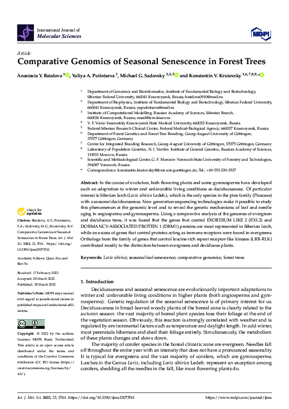 (PDF) Comparative Genomics of Seasonal Senescence in Forest Trees
