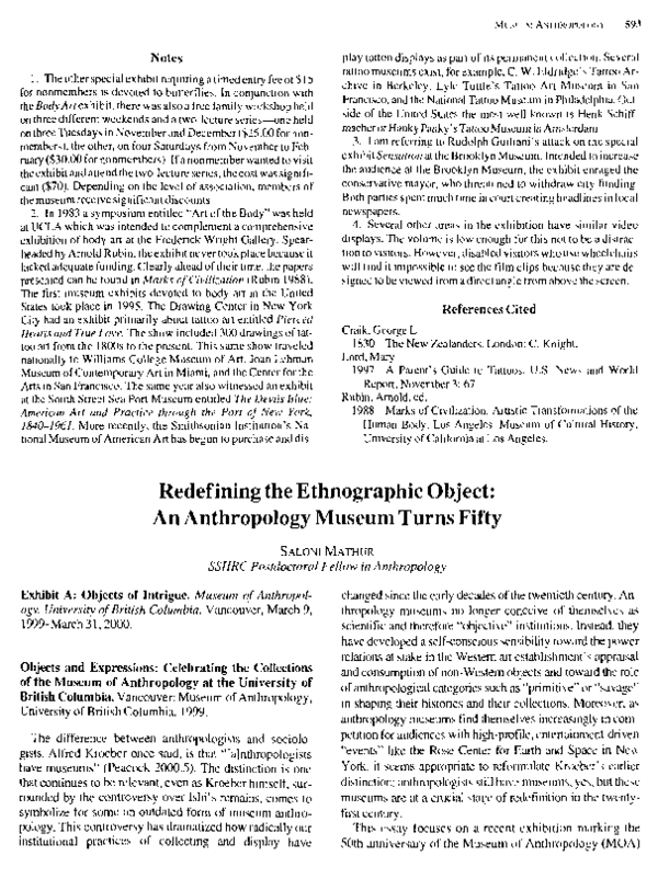 (PDF) Redefining the Ethnographic Object: An Anthropology Museum Turns Fifty:Exhibit A: Objects ...