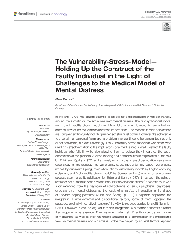 (PDF) The Vulnerability-Stress-Model—Holding Up the Construct of the ...