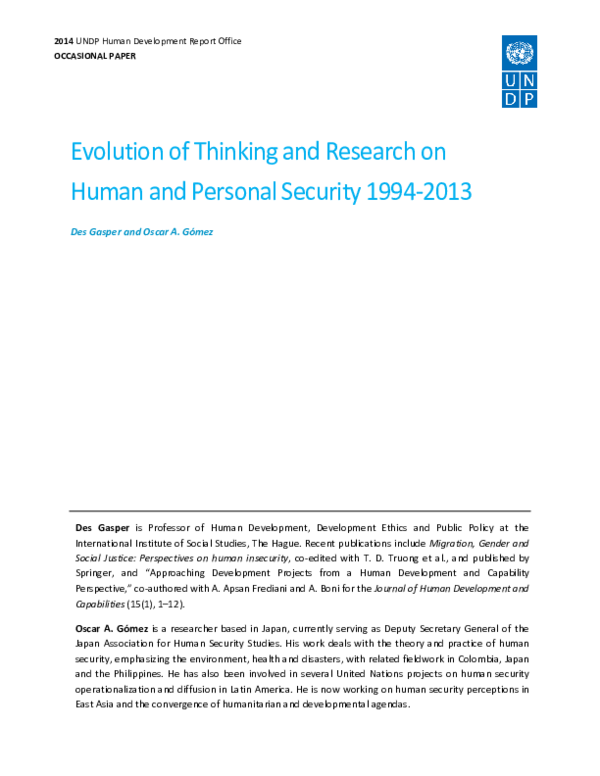 (PDF) Evolution of Thinking and Research on Human and Personal Security ...