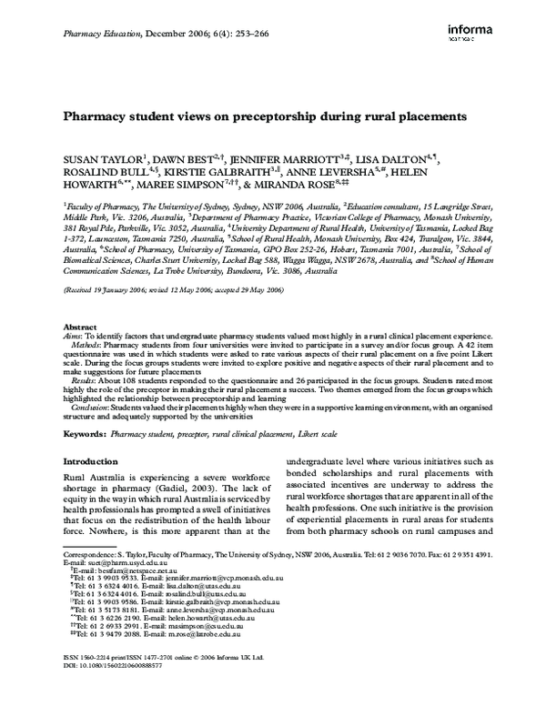 (PDF) Pharmacy student views on preceptorship during rural placements