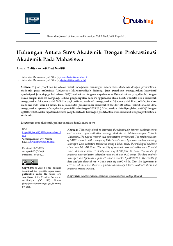 (PDF) Hubungan Antara Stres Akademik Dengan Prokrastinasi Akademik Pada Mahasiswa