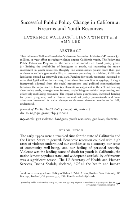 (PDF) Successful Public Policy Change in California: Firearms and Youth ...