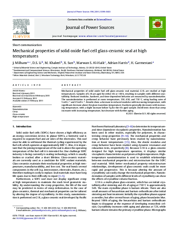 (PDF) Mechanical properties of solid oxide fuel cell glass-ceramic seal ...